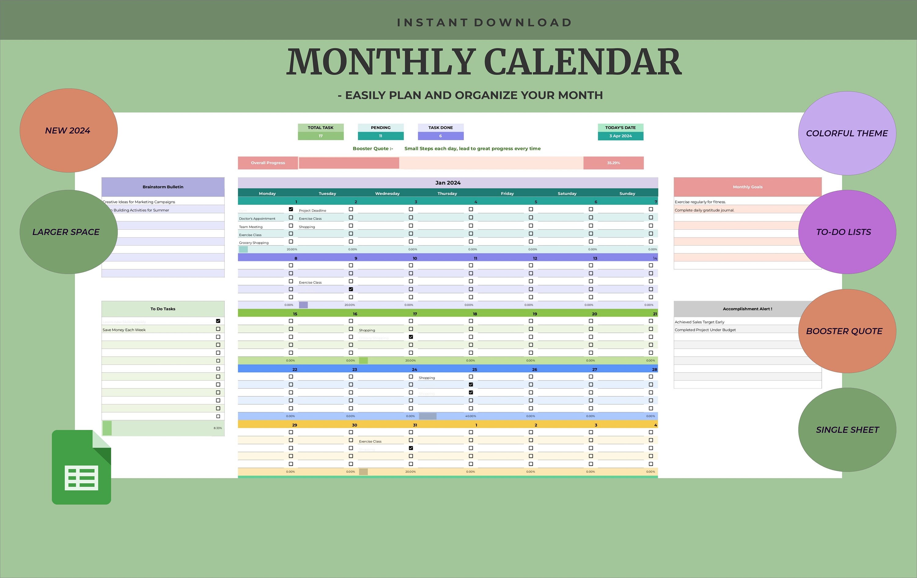 2024 2025 Calendar Spreadsheet Google Sheets Monthly Calendar to Do ...