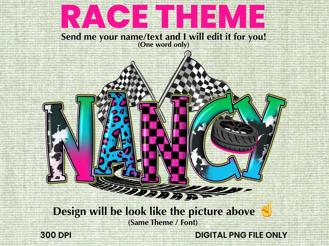 Personalized Race Themed Name Png Sublimation Design Download, Race Png ...