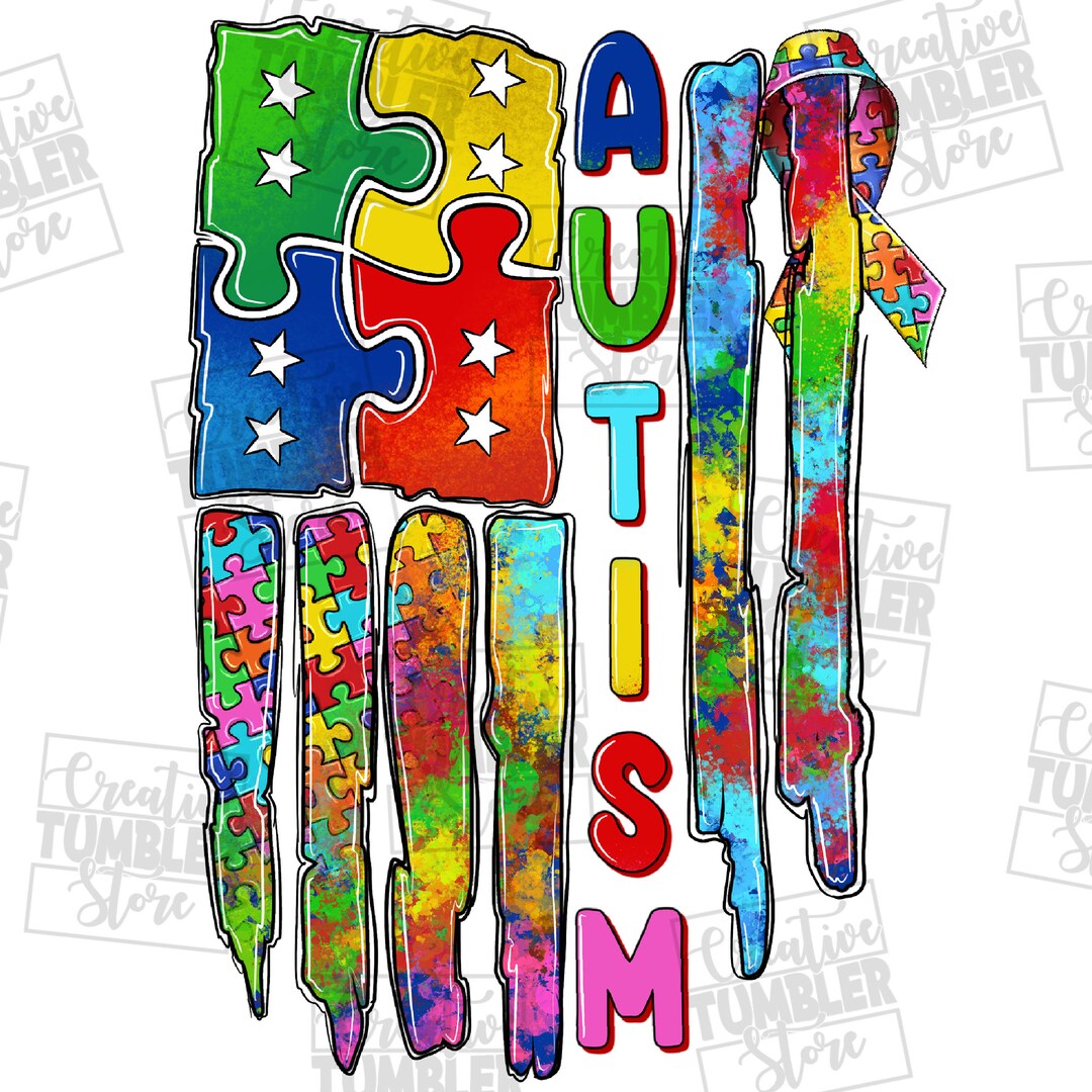 Autism American Flag Png Sublimation Design Download, Autism Awareness ...