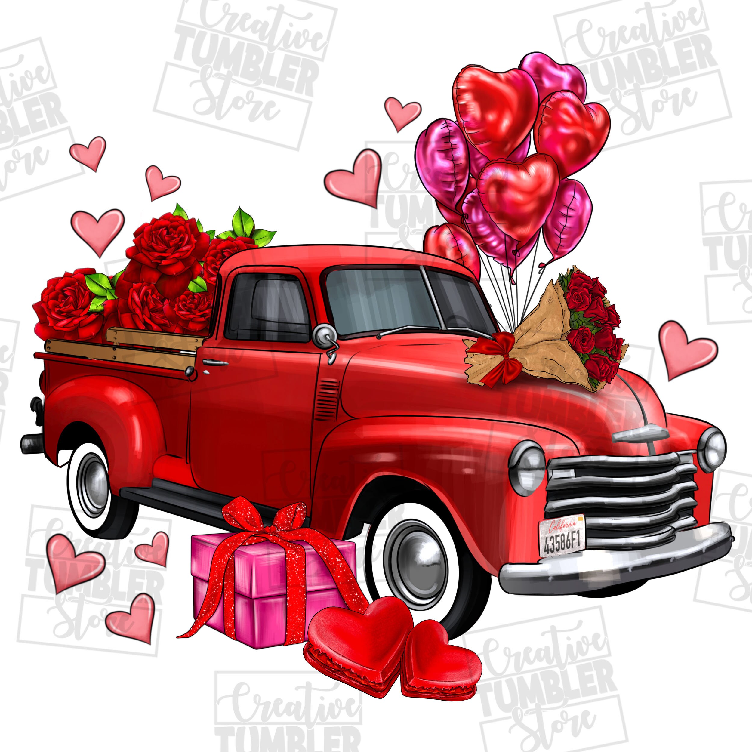 Valentine Truck With Hearts Png Sublimation Design Download, Happy ...