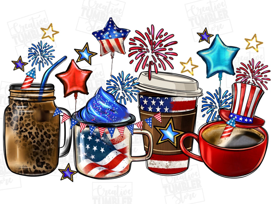 4th of July Coffee Cups Png Sublimation Design Download, 4th of July ...