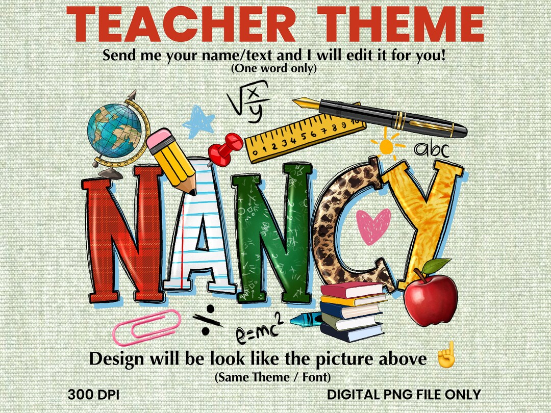 Personalized Teacher Themed Name Png Sublimation Design Download ...