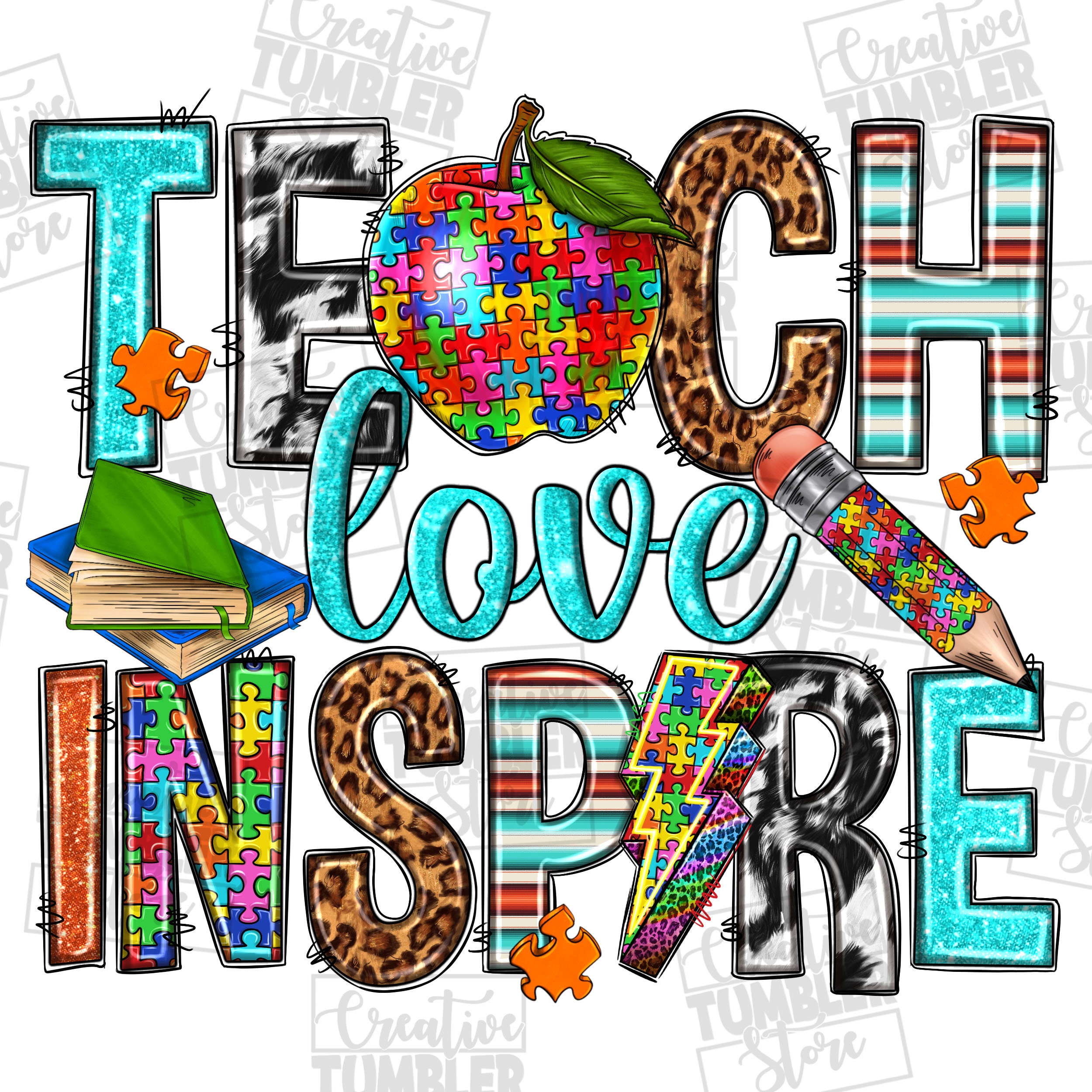 Teach Love Inspire Png Sublimation Design Download Autism - Etsy
