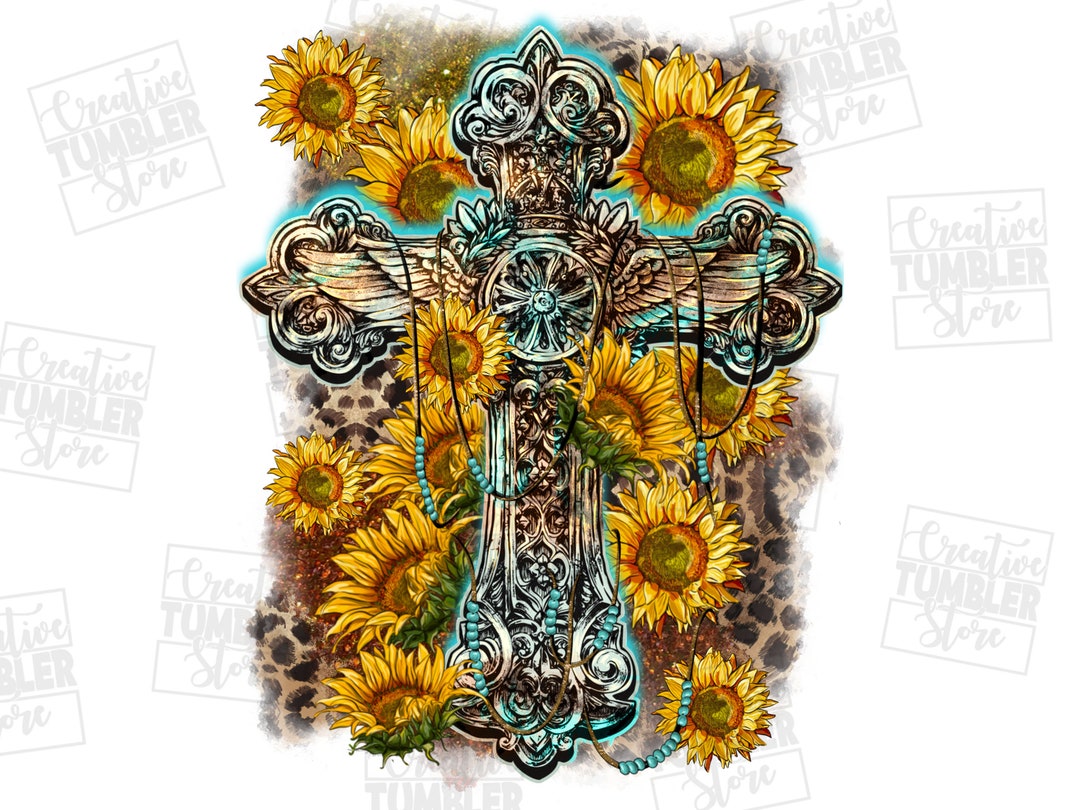 Sunflower Cross Png Sublimation Design Download, Western Background Png ...