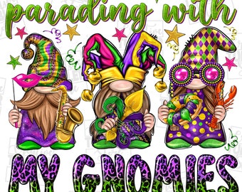 Mardi Gras With Gnomes Png Sublimation Design Download Happy - Etsy