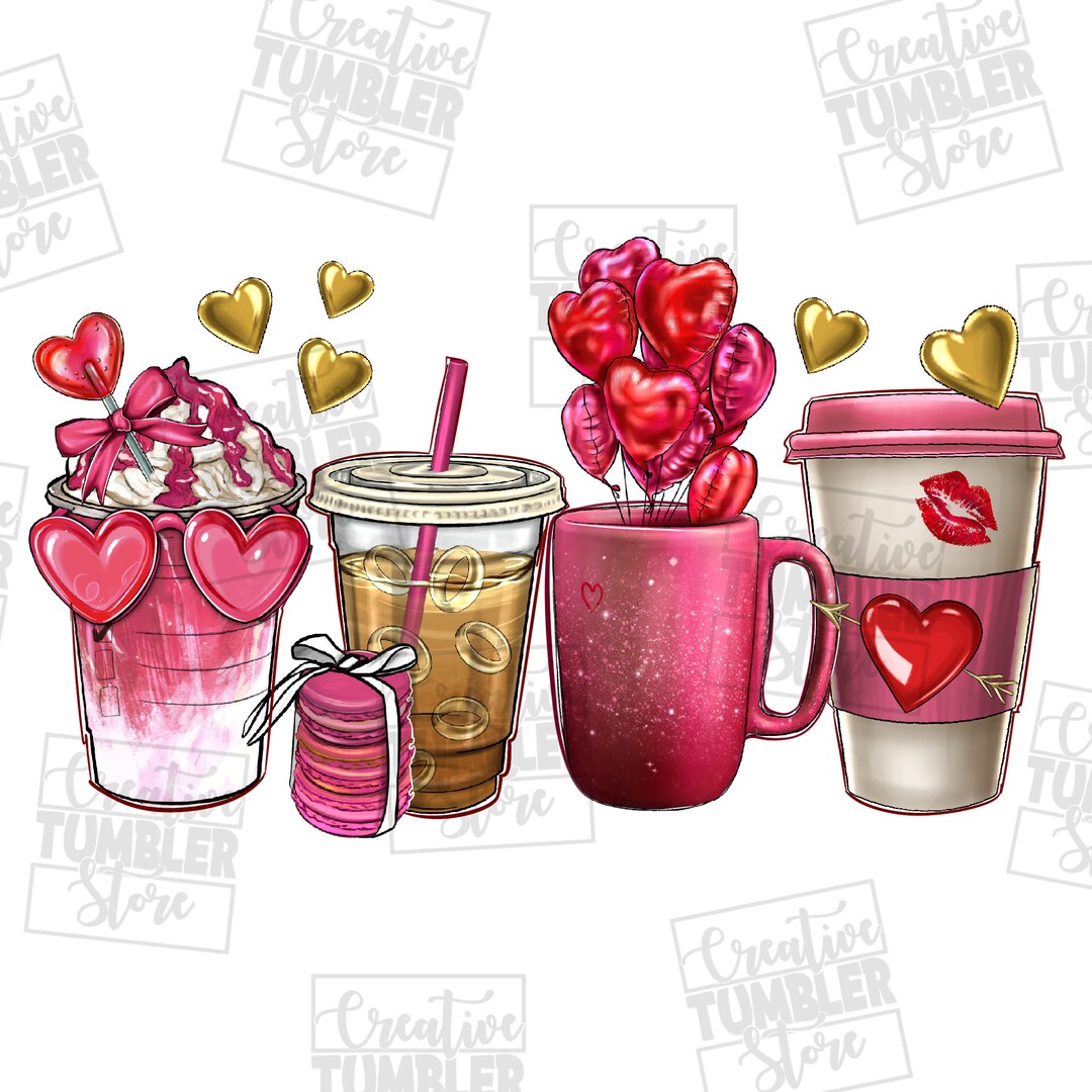 Valentine's Day Coffee Cups Png Sublimation Design Download, Happy ...