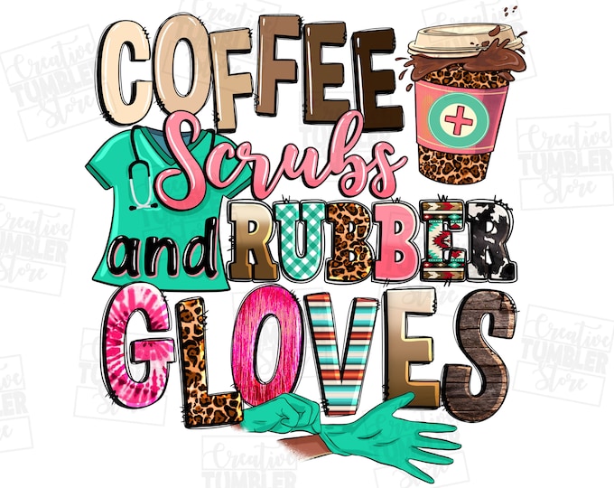 Coffee, Scrubs & Rubber Gloves Nursing Sticker, Clear and White, 2.5x3 ...
