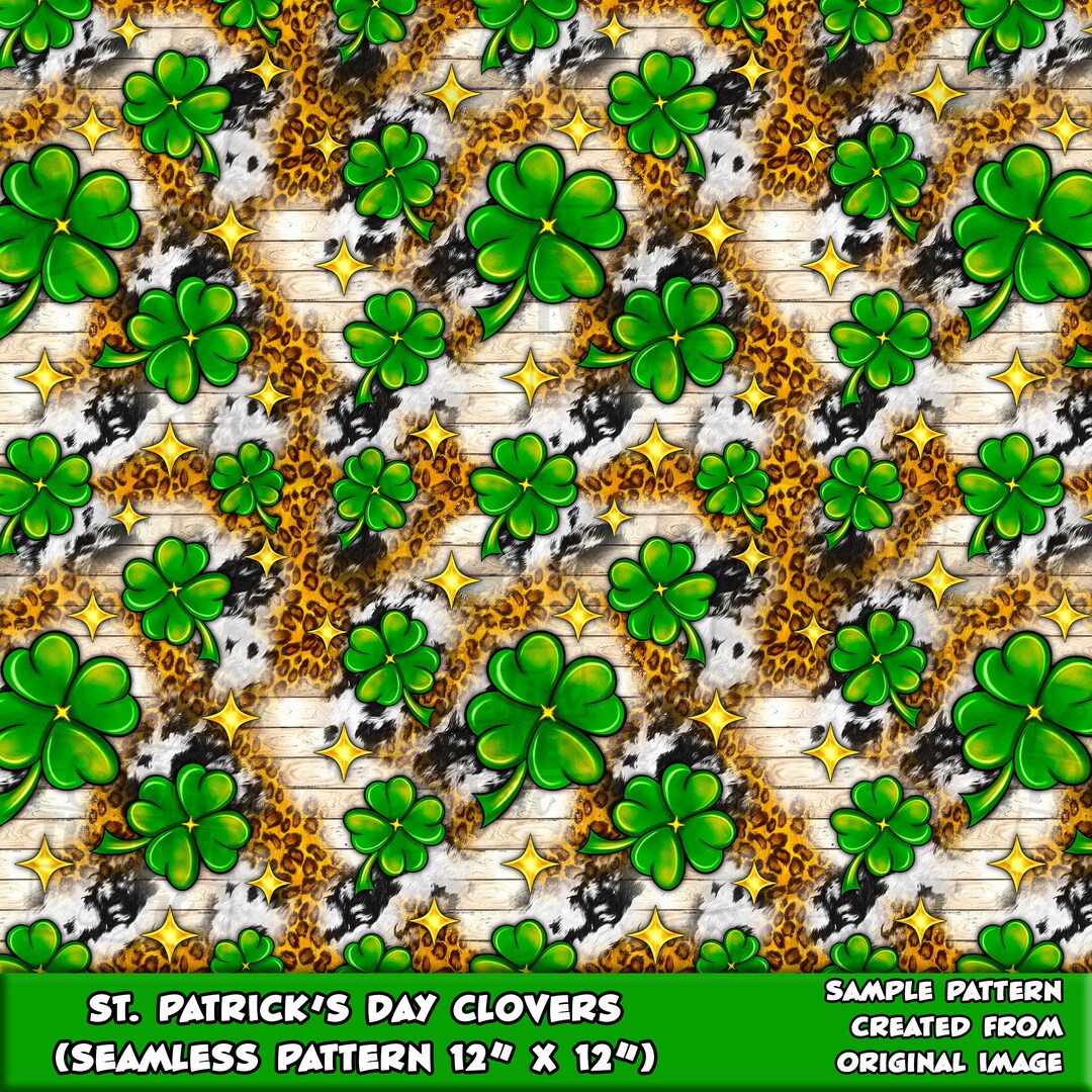 St. Patrick's Day Clovers Seamless Pattern Digital Paper, Digital ...