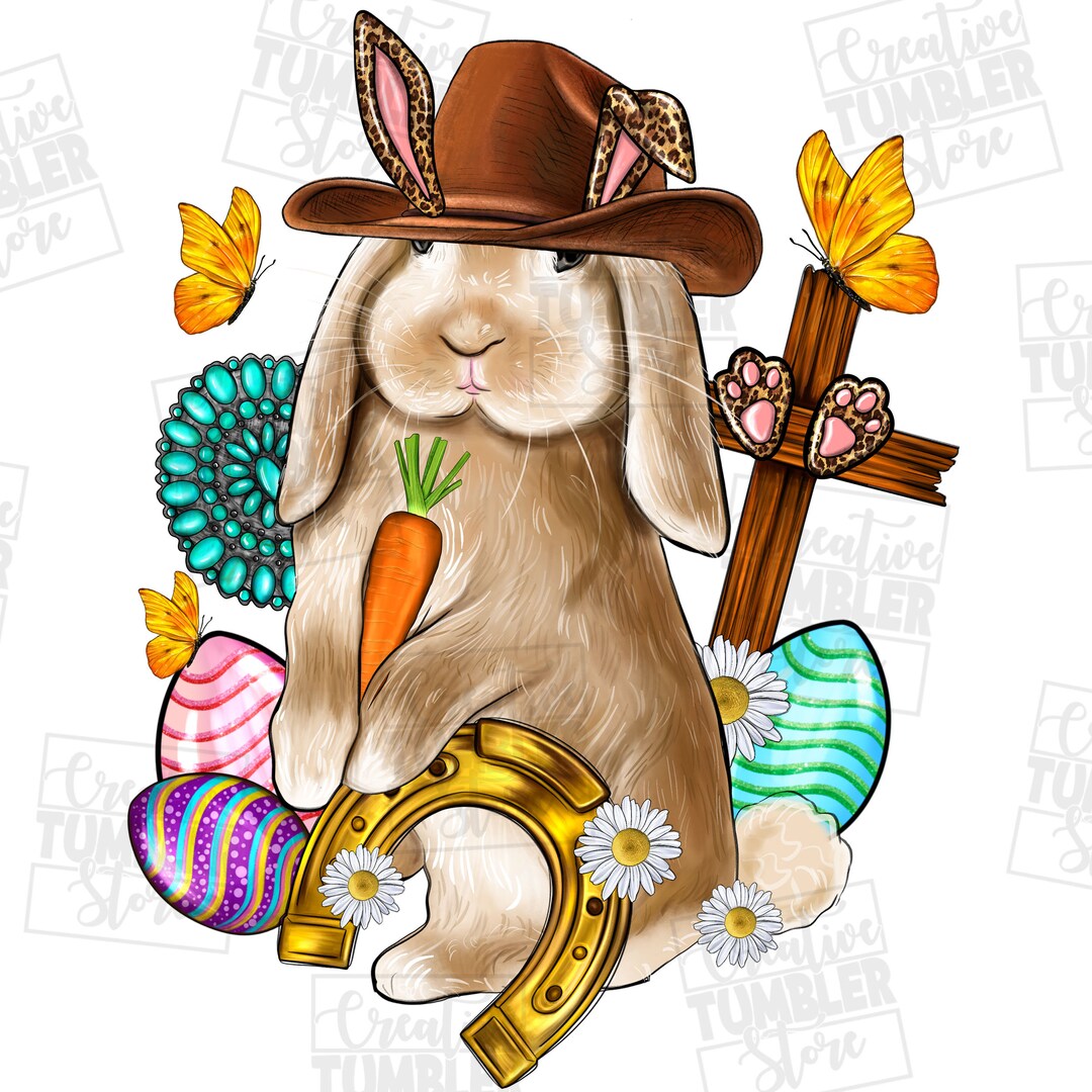 Western Rabbit Png Sublimation Design Download, Happy Easter Png ...