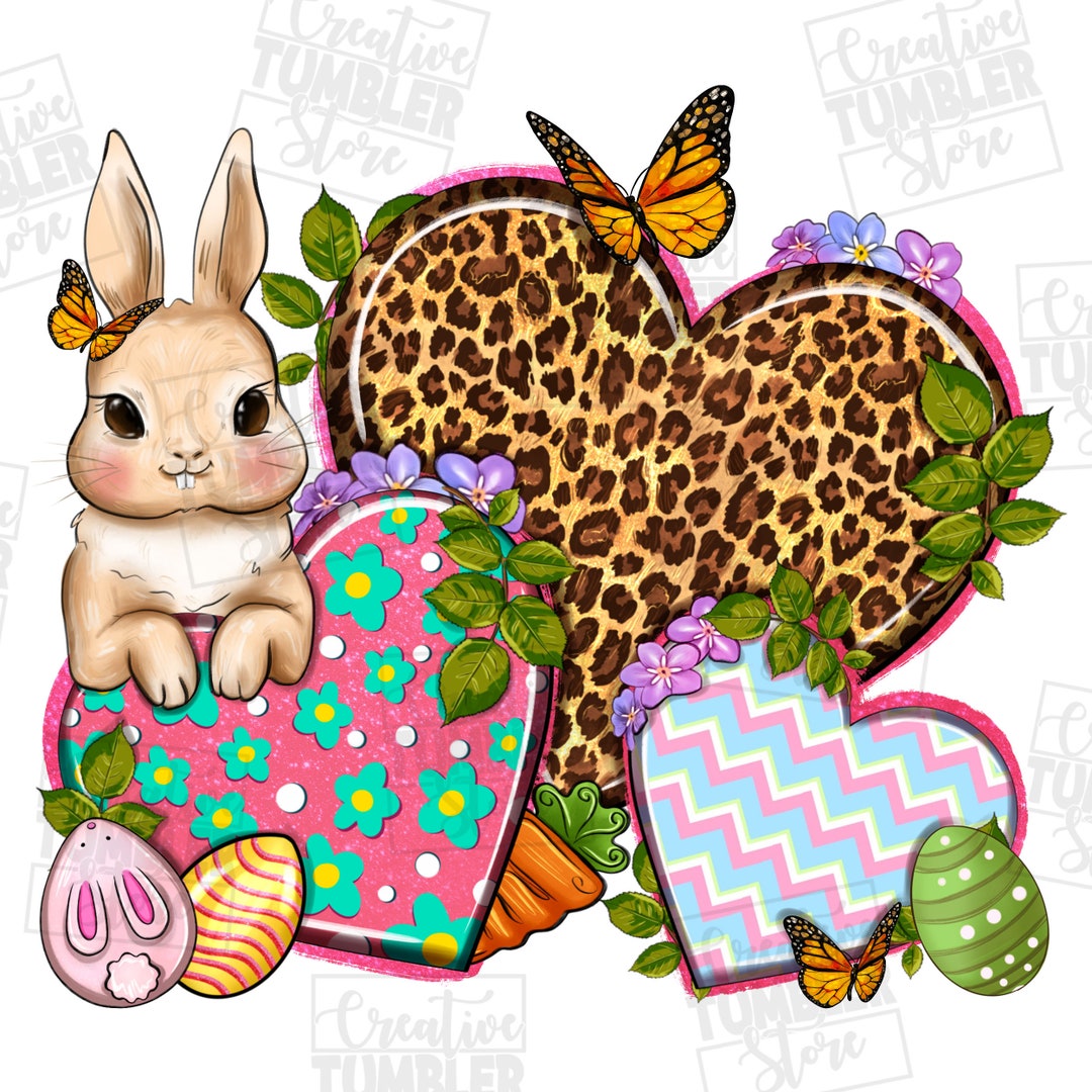 Easter Heart With Bunny and Leopard Pattern Png Sublimation Design ...