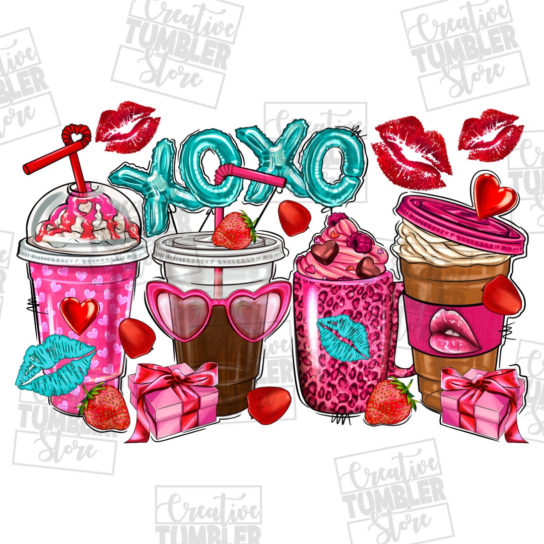 Xoxo Coffee Cups Png Sublimation Design Download, Happy Valentine's Png ...