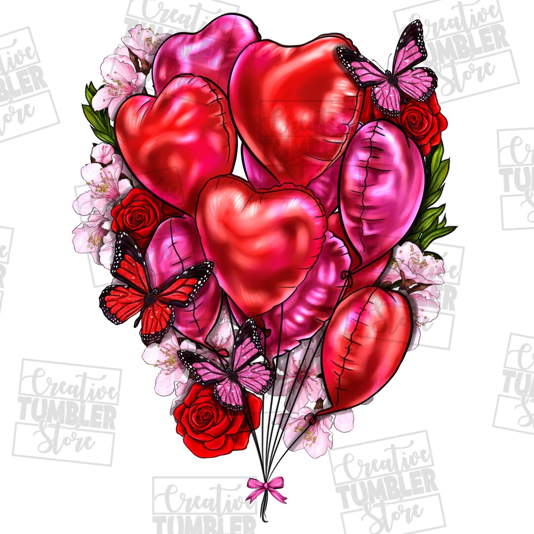 Heart Balloons With Flowers Png Sublimation Design Download, Happy ...