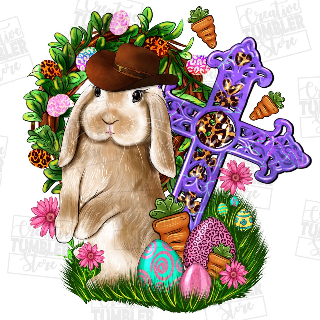 Western Rabbit With Cross Png Sublimation Design Download, Happy Easter ...