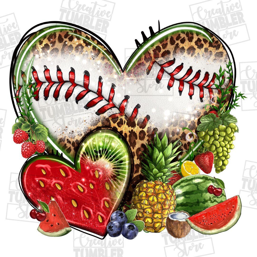 Fruits and Baseball Hearts Png Sublimation Design Download, Summer ...