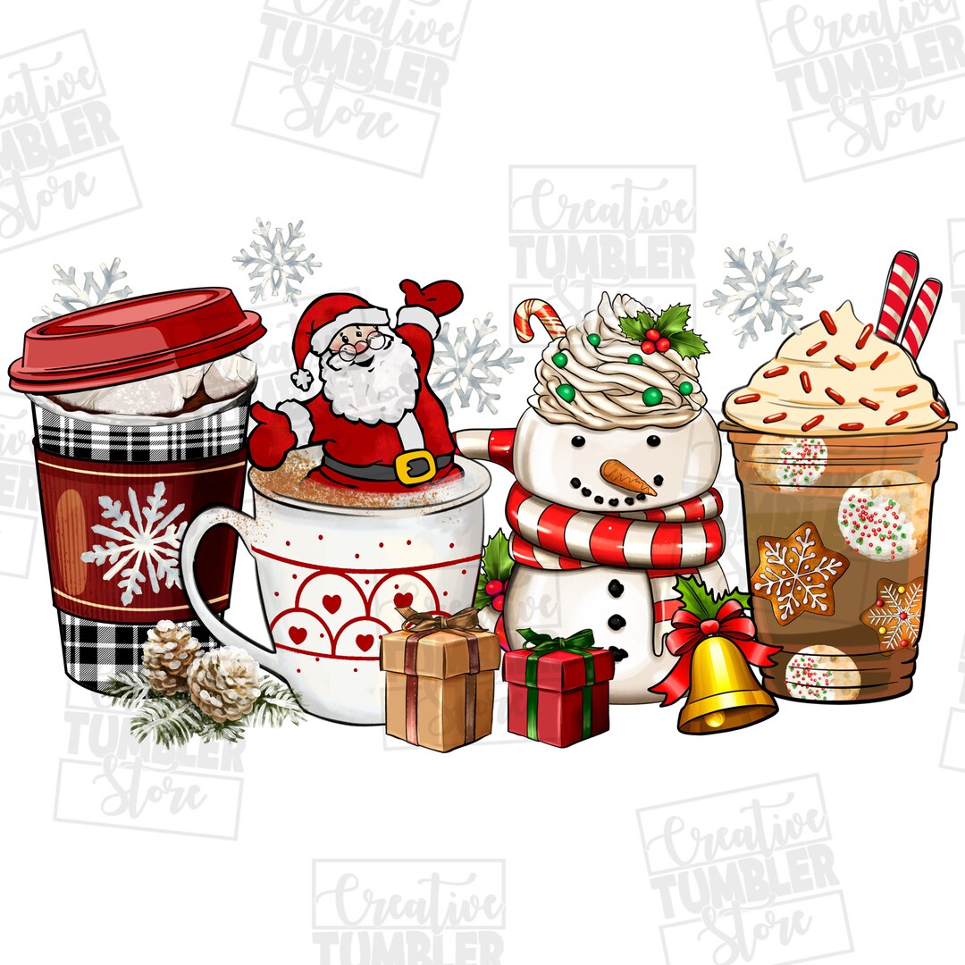 Christmas Coffee Cups Png Sublimation Design Download, Christmas Png ...