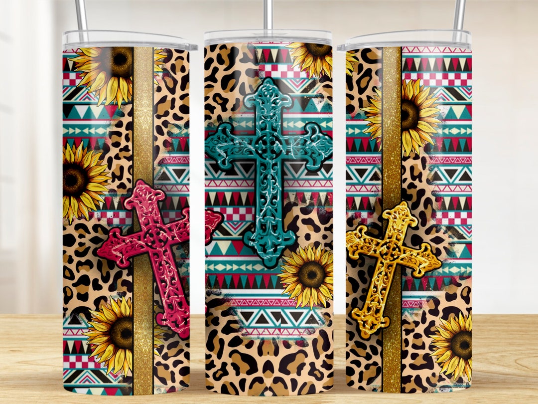 Aztec Sunflower and Cross 20oz Skinny Tumbler Png Sublimation Design ...