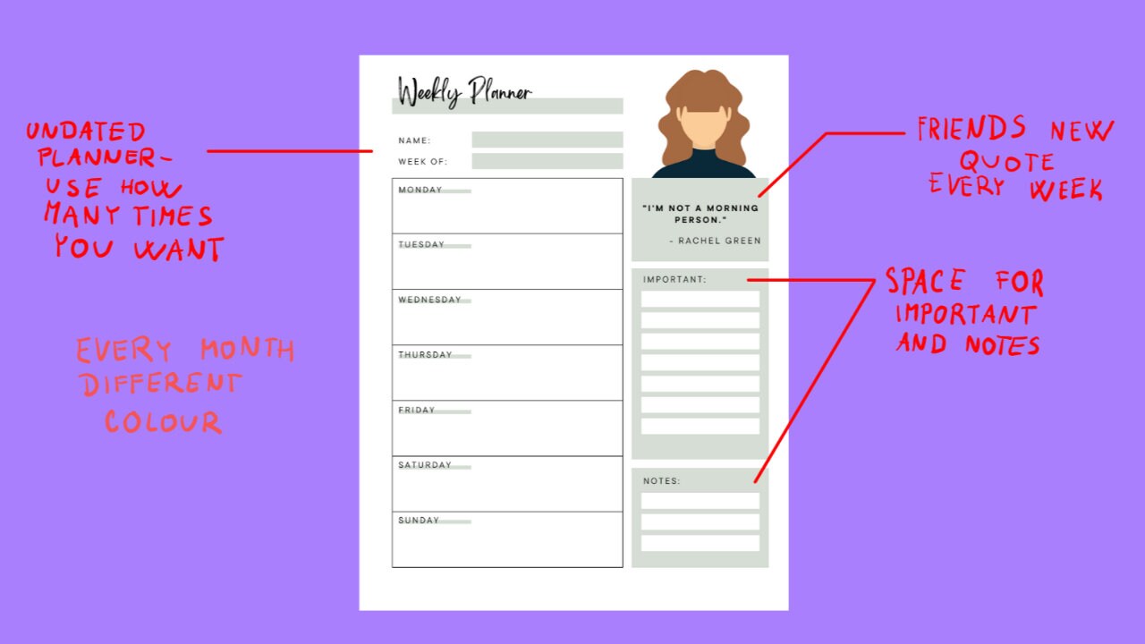 TV Show Friends Inspired Weekly/monthly Planner, Printable Calendar ...