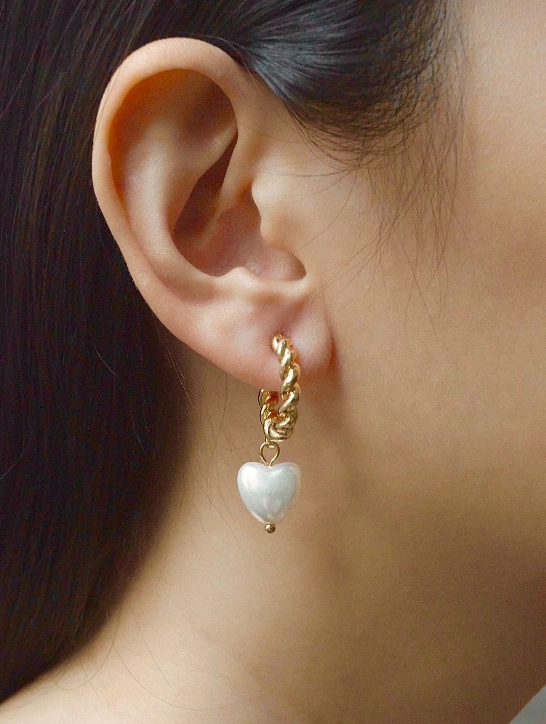 Heart Pearl Drop Earrings, Stainless Steel Baroque Hoops, Love Hoops - Etsy
