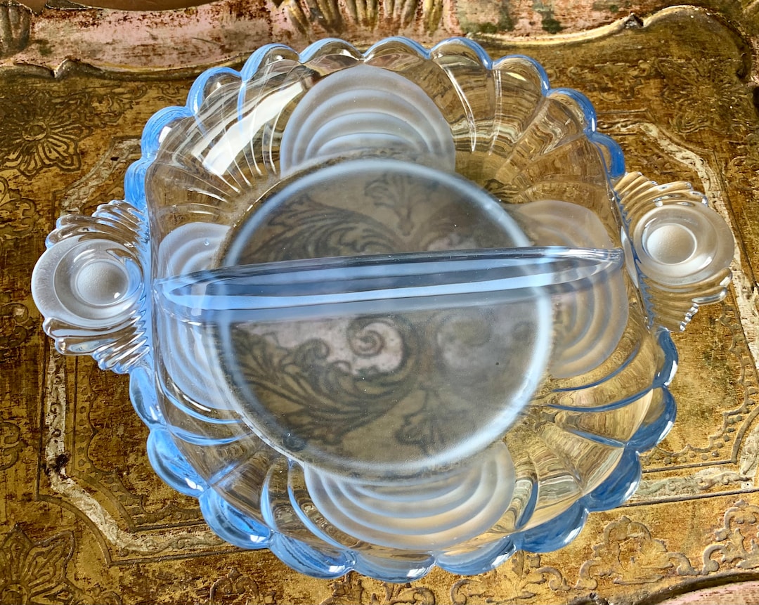 Rare Vintage Cambridge Caprice Blue Glass Frosted Handled Divided Dish ...