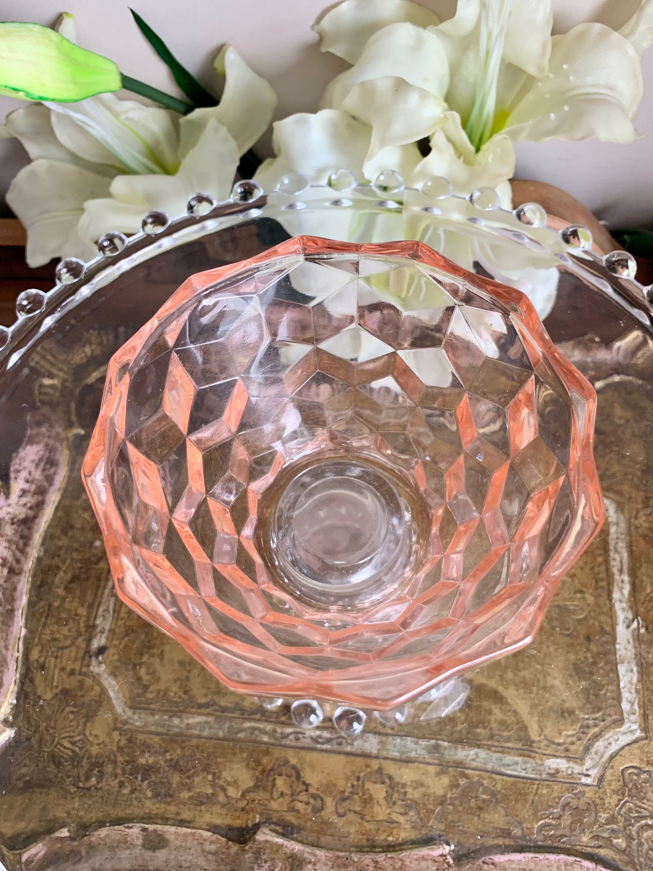 Vintage Jeannette Pink Depression Glass Cubist Pattern Dessert Bowl - Etsy