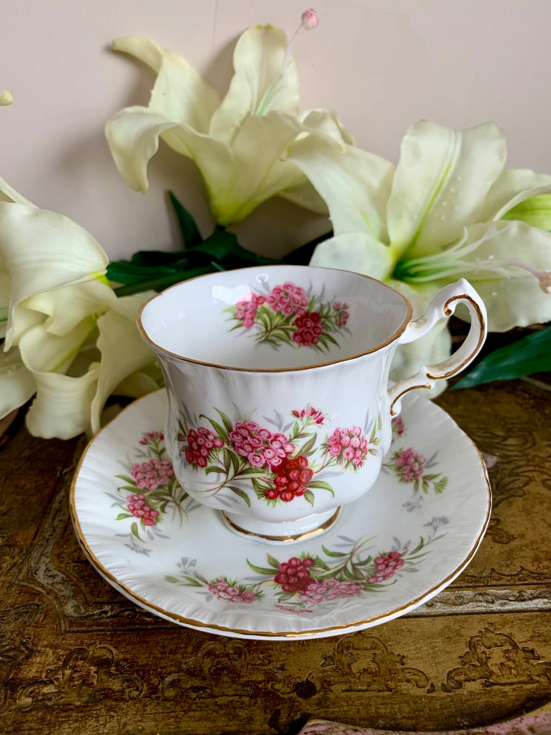 Vintage Paragon Pink Floral Tea Cup and Saucer Are Fine Bone China in ...
