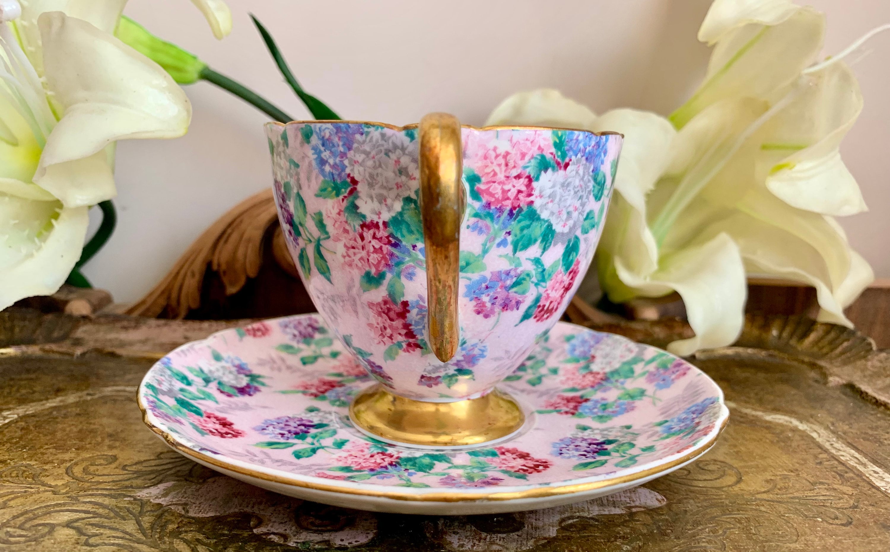 Rare Vintage Shelley China summer Glory Tea Cup and Saucer, Hydrangea ...