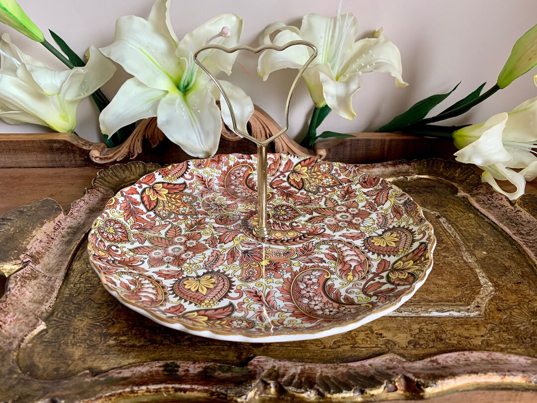 Vintage Old Foley James Kent Cake Stand Staffordshire Chocolate Paisley ...
