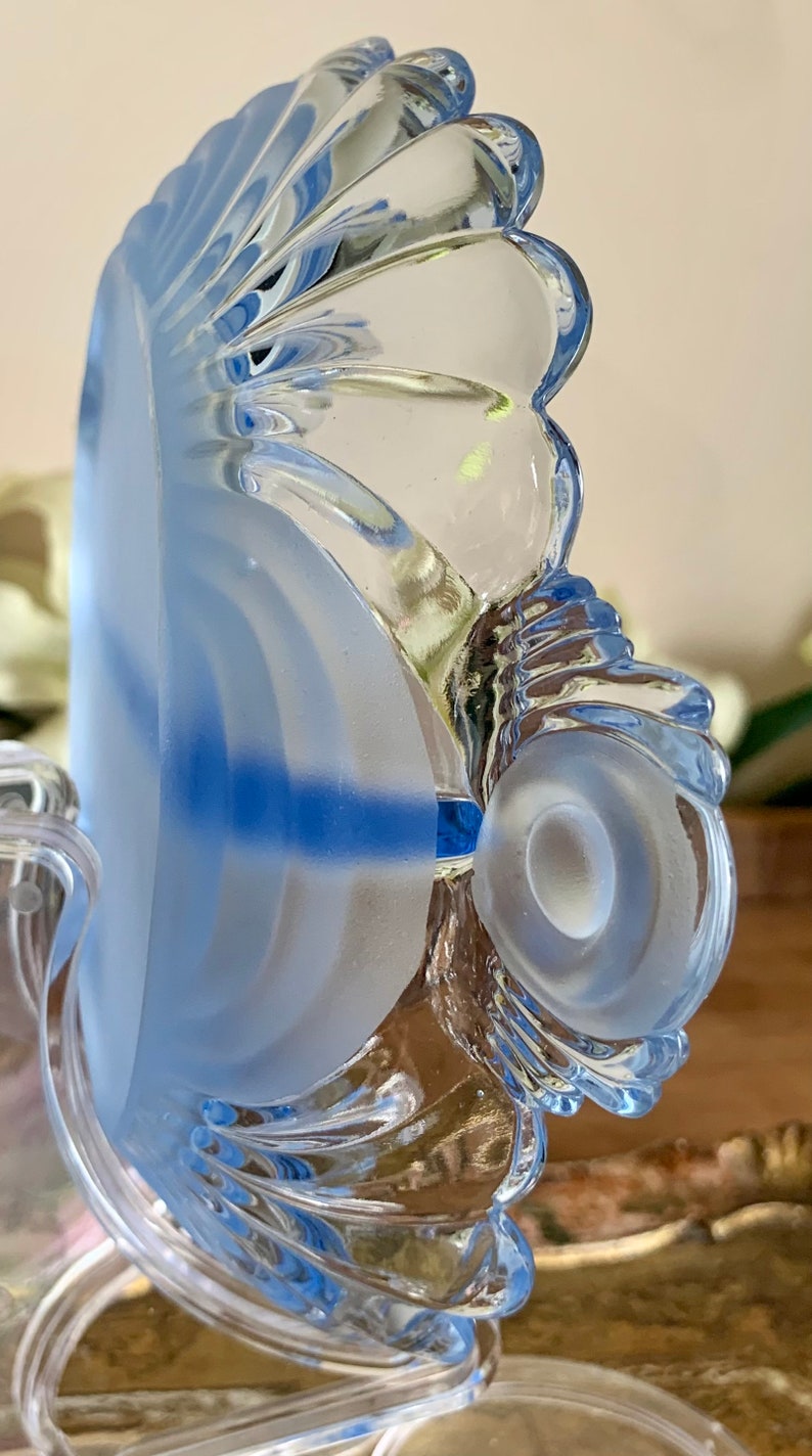Rare Vintage Cambridge Caprice Blue Glass Frosted Handled Divided Dish ...