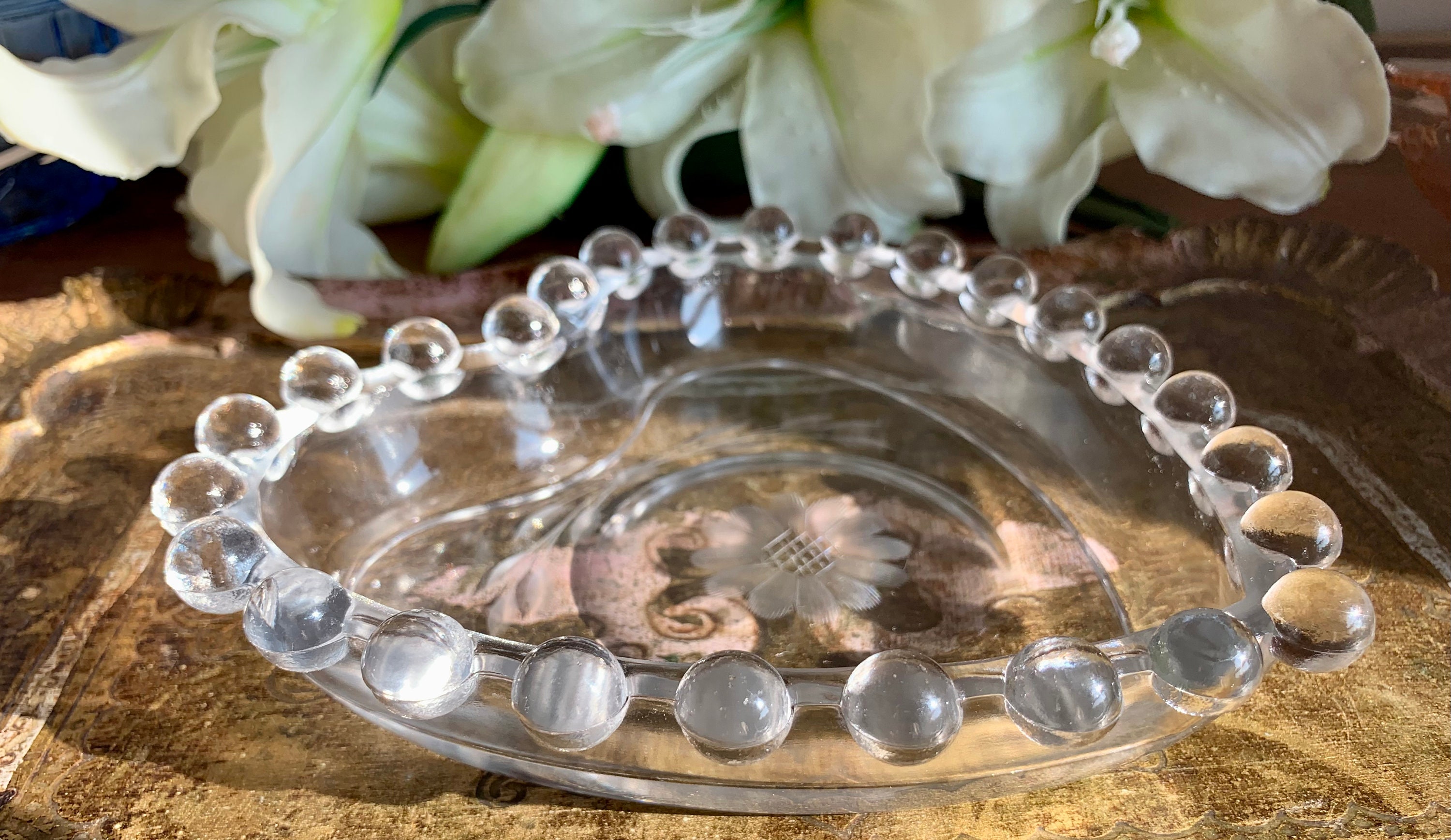 Vintage W.J. Hughes Crystal Glass Cornflower Heart Shaped Candy Dish - Etsy