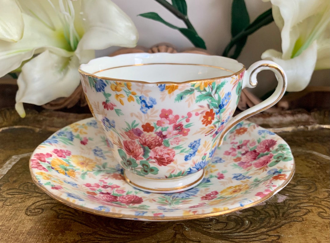 Rare Vintage Aynsley Chintz Teacup and Saucer - Vintage Summer Chintz ...