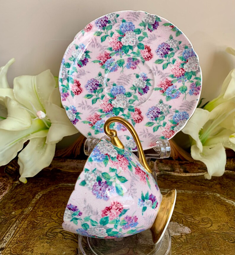 Rare Vintage Shelley China summer Glory Tea Cup and Saucer, Hydrangea ...