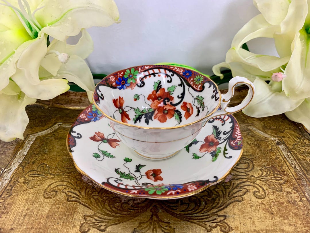 Vintage Aynsley Poppy Pattern Tea Cup and Saucer Set Bone China - Etsy