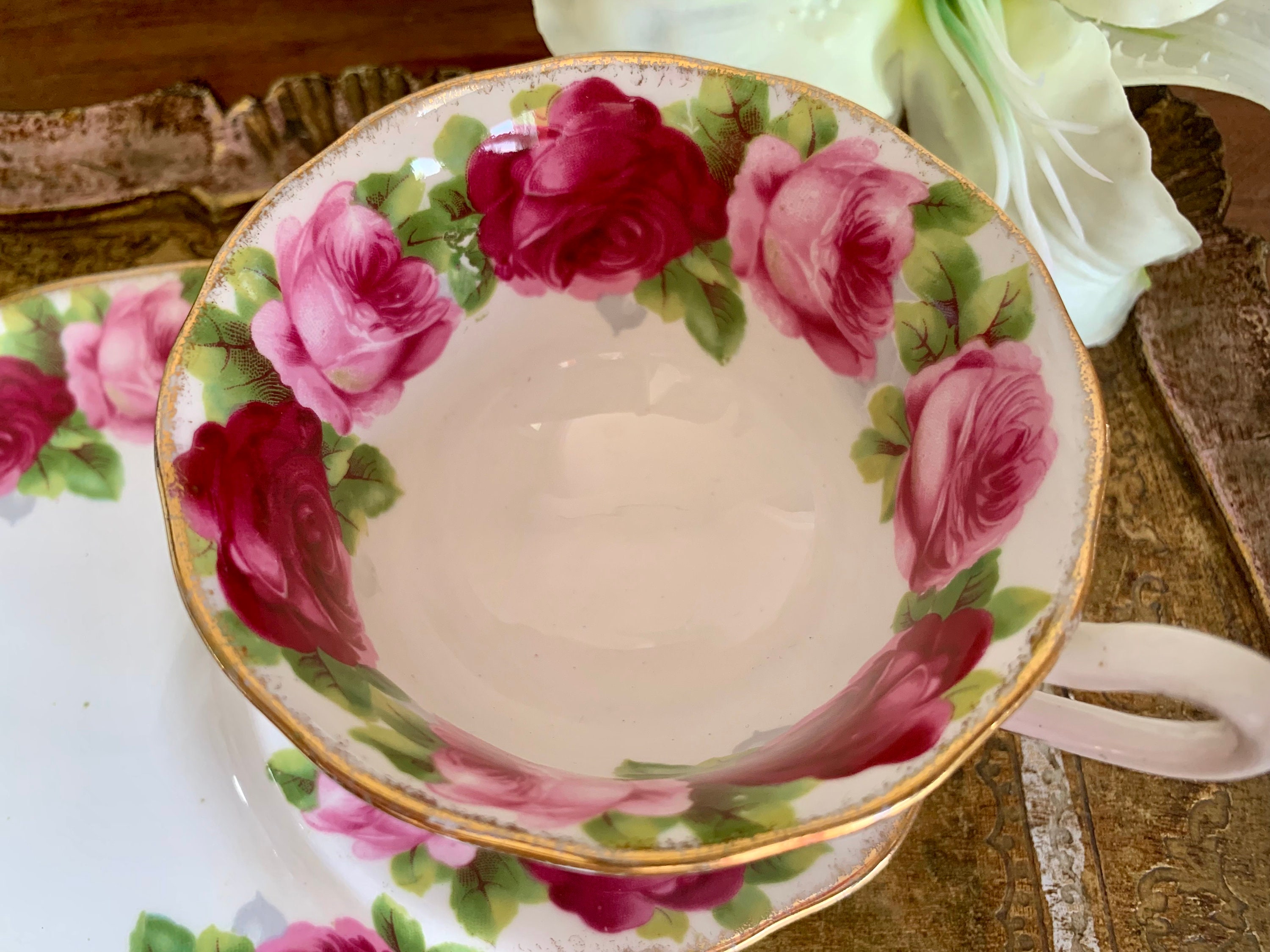 Rare Vintage Royal Albert Old English Roses Combine Tasse à Thé Et ...