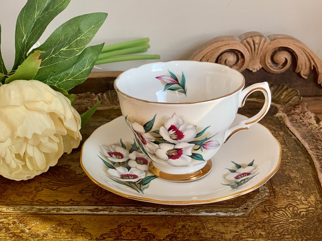 Vintage Colclough 1950s Bone China Tea Cup and Saucer White Hibiscus - Etsy