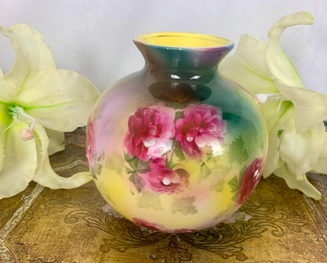 Antique RS Prussia Porcelain Bulbous Vase Hand Painted With Roses - Etsy