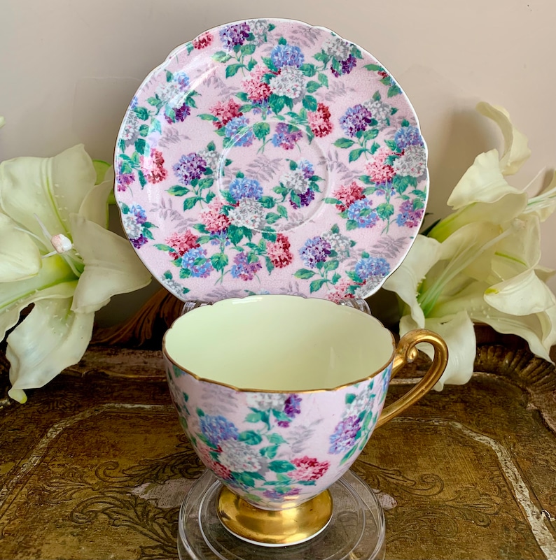 Rare Vintage Shelley China summer Glory Tea Cup and Saucer, Hydrangea ...