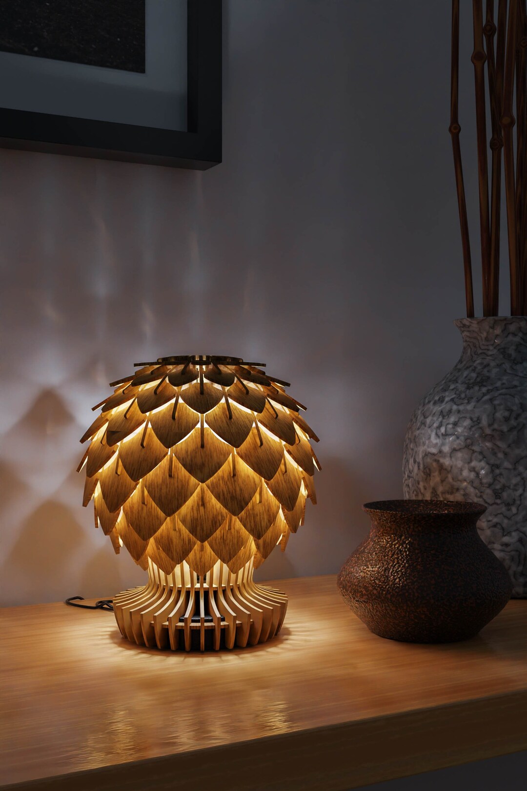 CONTEMPORARY Wood Table Lamp Mid Century Inspiration Perfect for Modern ...