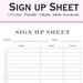 Editable Sign up Sheet, Printable Single Sign up Form, Minimalist Sign ...