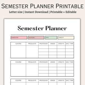 Editable Semester Planner Printable Semester Planner - Etsy