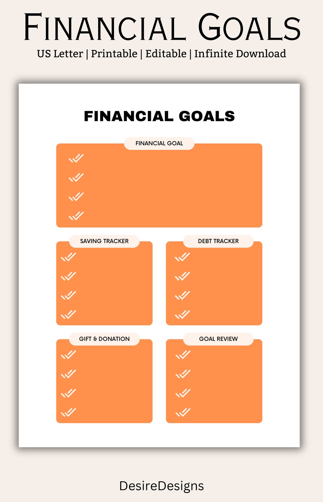 Financial Goals Editable & Printable Sections: Savings - Etsy