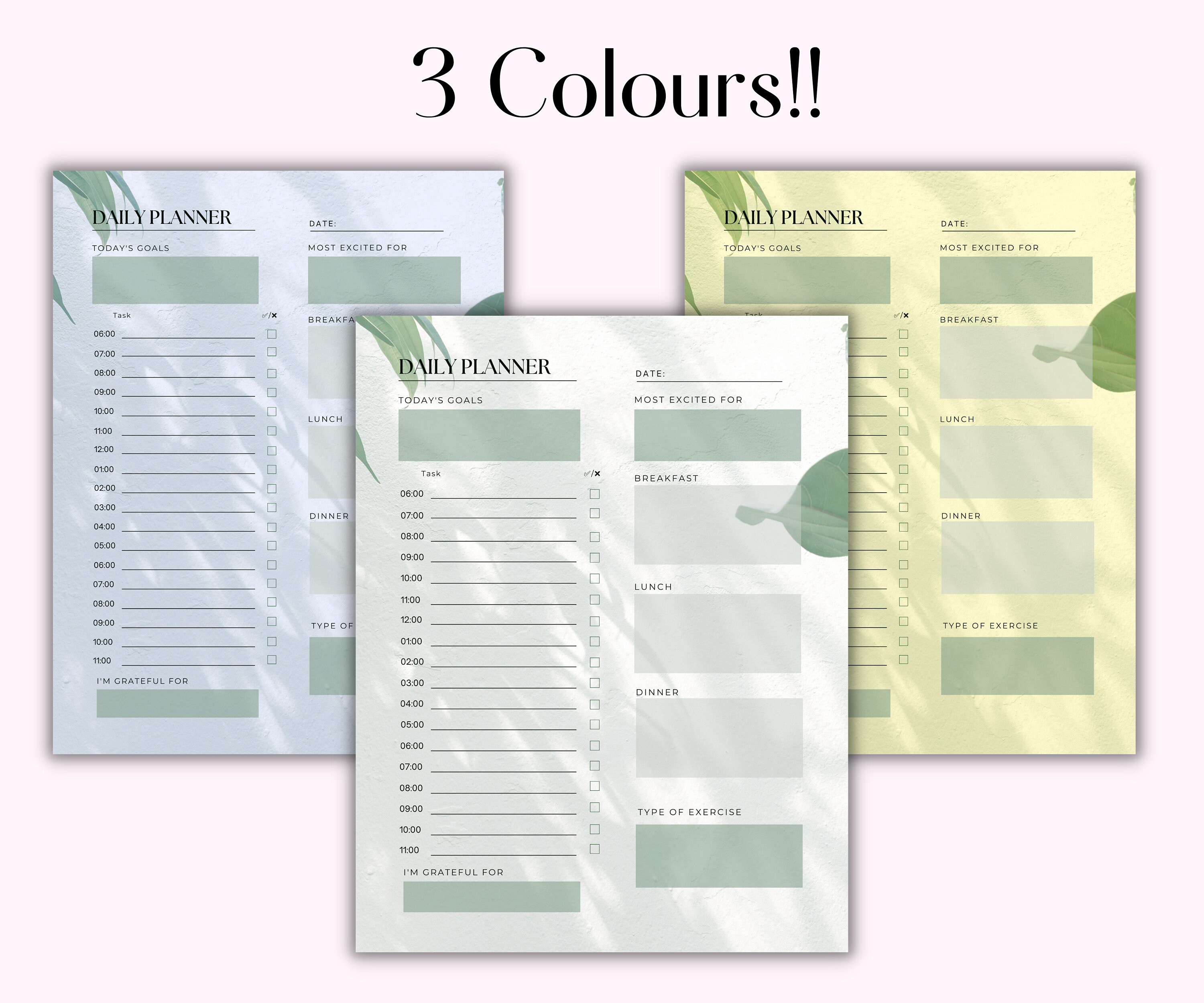 Printable Daily Planner, Editable Daily Planner, Meal Planner, Notes ...