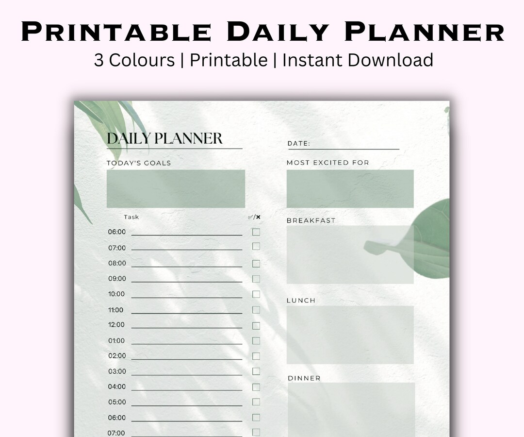 Printable Daily Planner, Editable Daily Planner, Meal Planner, Notes ...