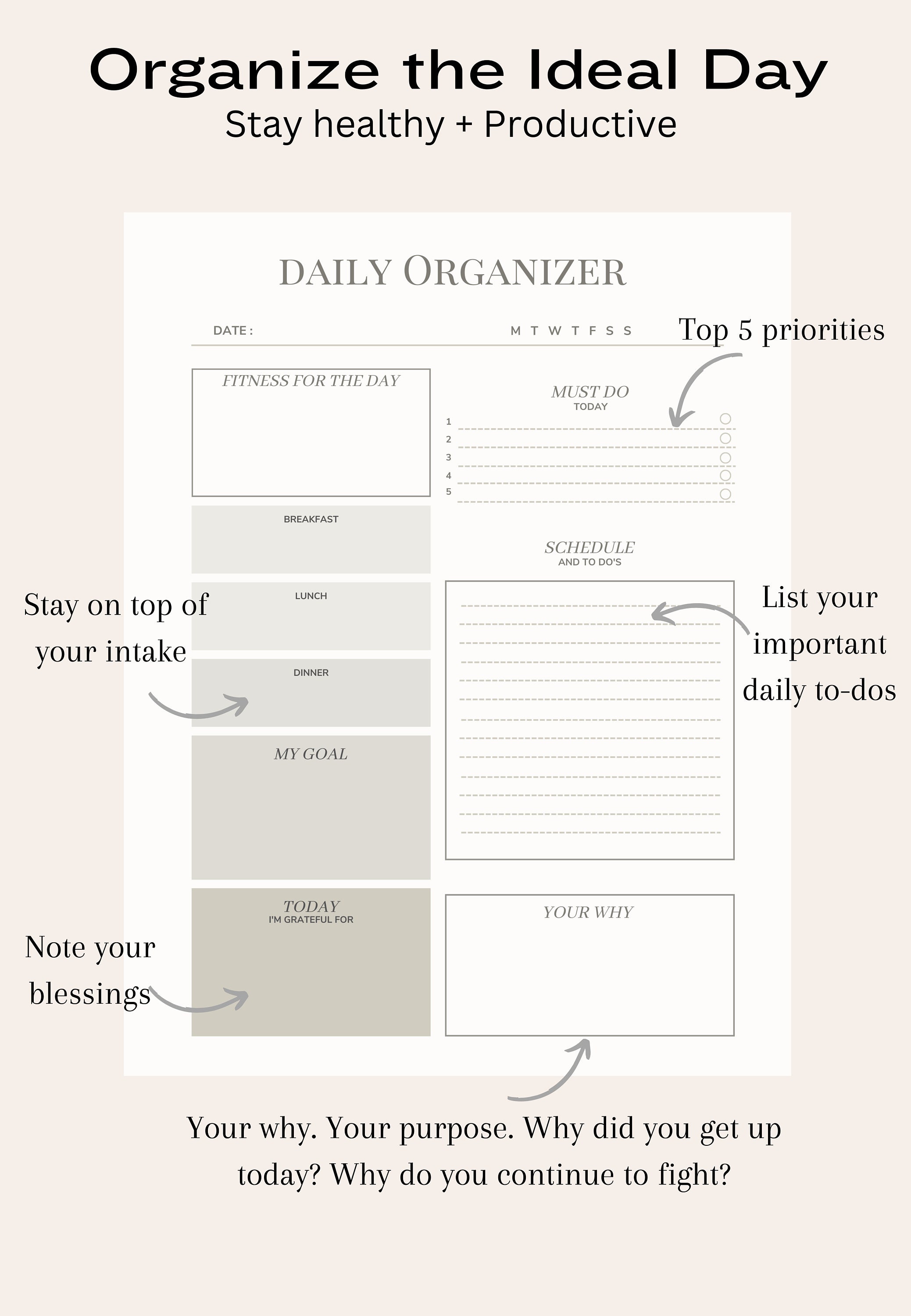 Daily Organizer Planner Printable, Meal Planner, Fitness Planner ...