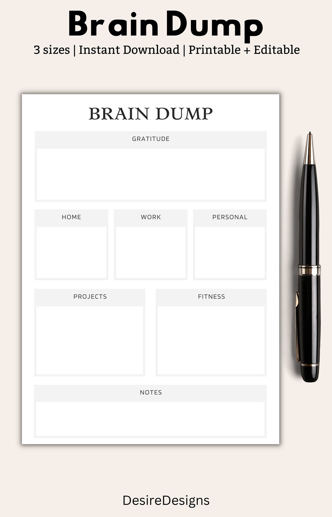 Brain Dumb Printable, Simple Brain Dump Organizer, Thought Tracker ...