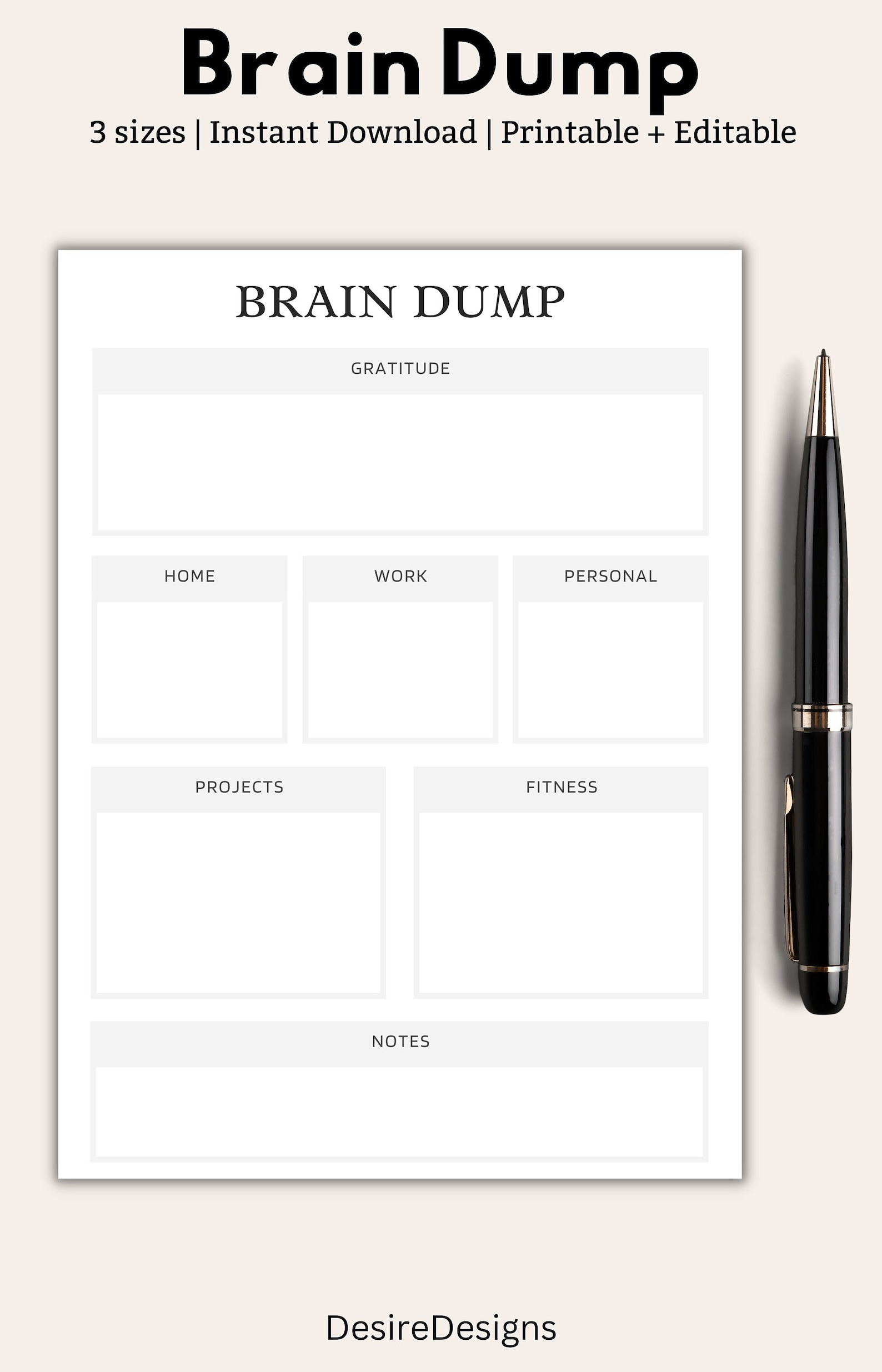 Brain Dumb Printable, Simple Brain Dump Organizer, Thought Tracker ...