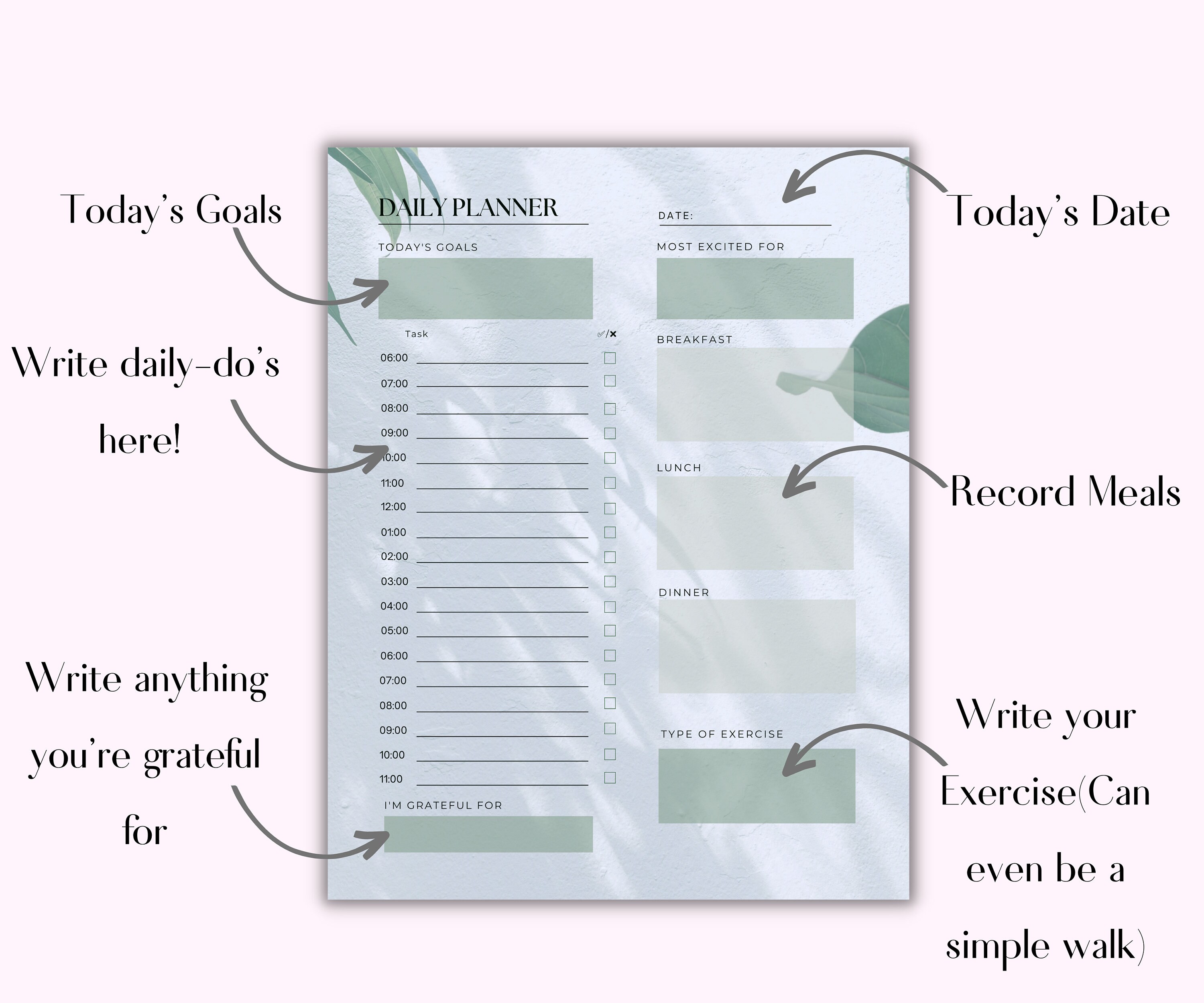 Printable Daily Planner, Editable Daily Planner, Meal Planner, Notes ...