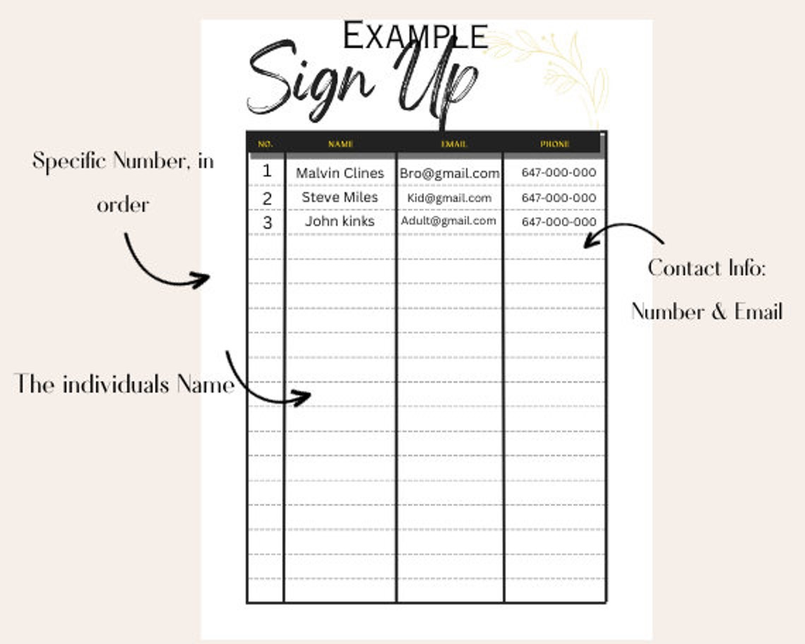 Editable & Printable Sign up Sheet, Sign up Sheet, Sign up Organizer ...