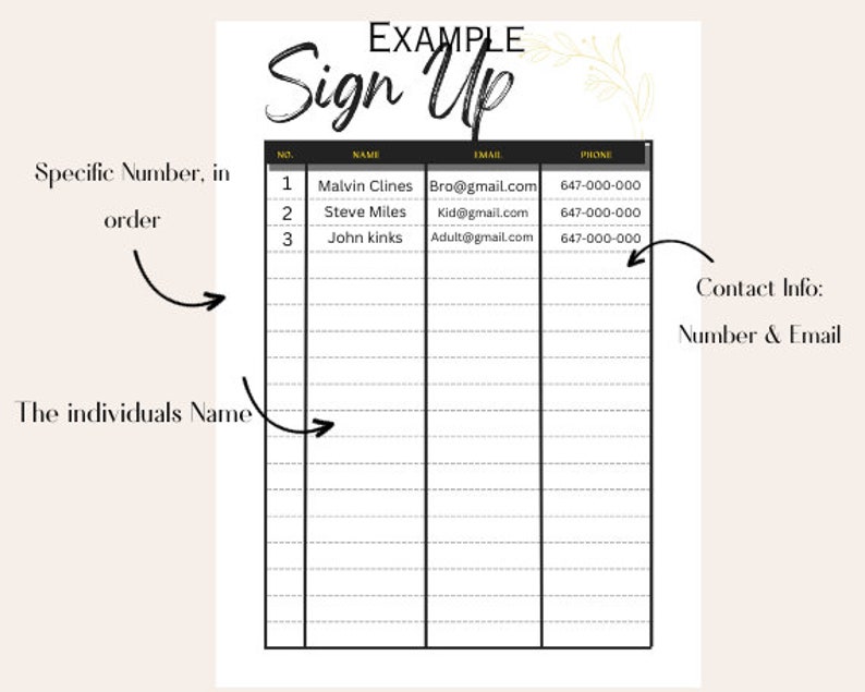 Editable & Printable Sign up Sheet, Sign up Sheet, Sign up Organizer ...