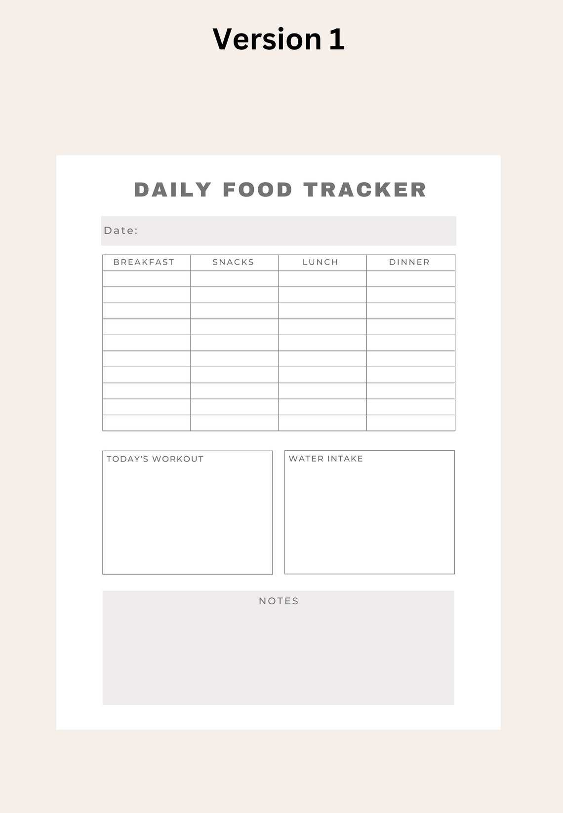 Printable Daily Food Tracker, Food Log, Track Health & Fitness, Record ...