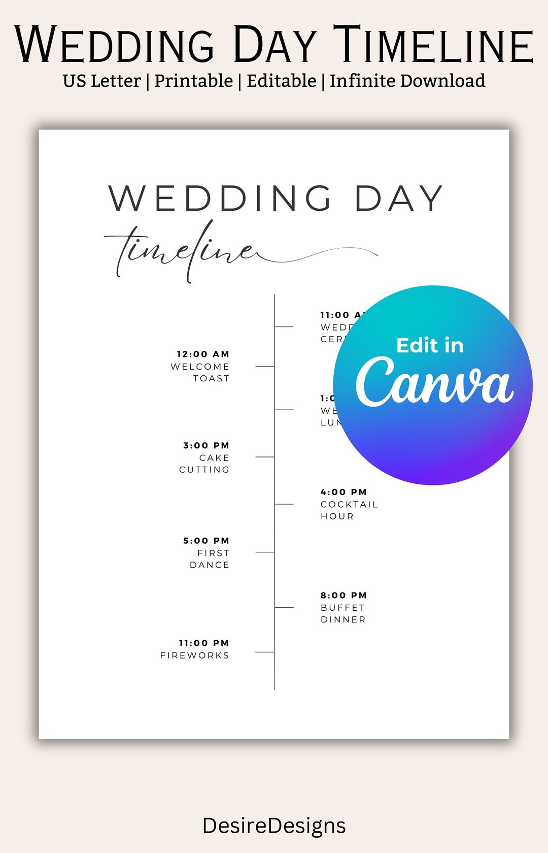 Editable Wedding Day Timeline, Wedding Day Printable, Wedding Planner ...